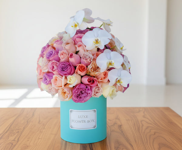 Roses with Phalaenopsis Orchid Flower Box – Luxe Flower Box Hallandale ...